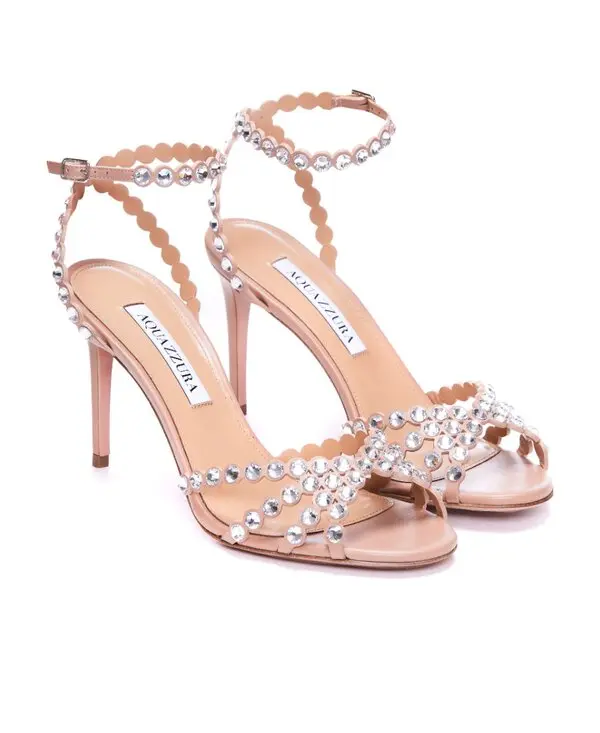 AQUAZZURA Embellished Heeled Sandals With Crystal Detailing And Adjustable Buckle