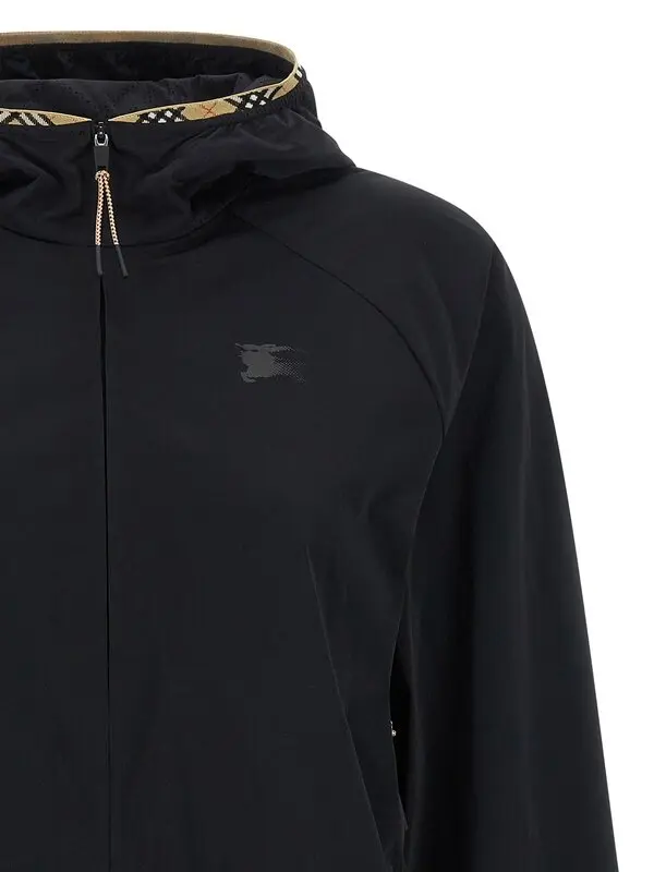Burberry Stretch Hooded Jacket With Check Trim