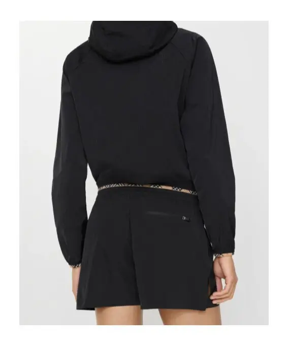 Burberry Stretch Hooded Jacket With Check Trim