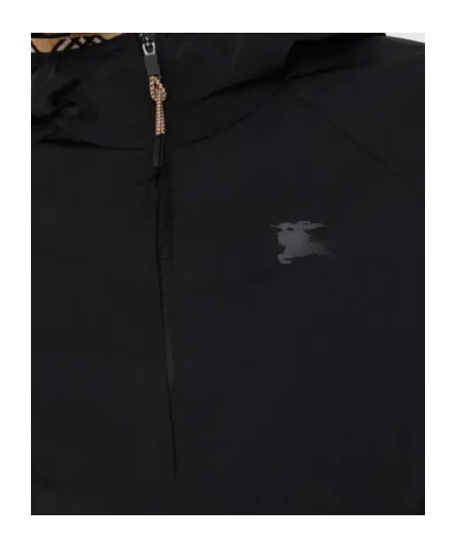 Burberry Stretch Hooded Jacket With Check Trim