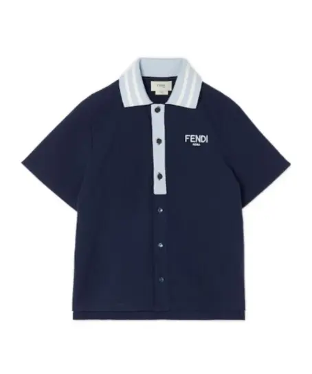 Fendi Embroidered Seersucker Polo Shirt