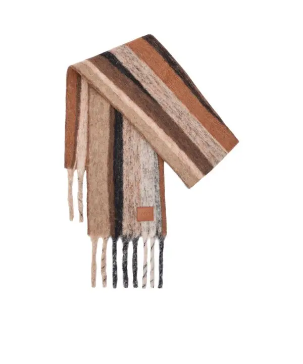 Loewe Fringed-edge Striped Scarf - Nude