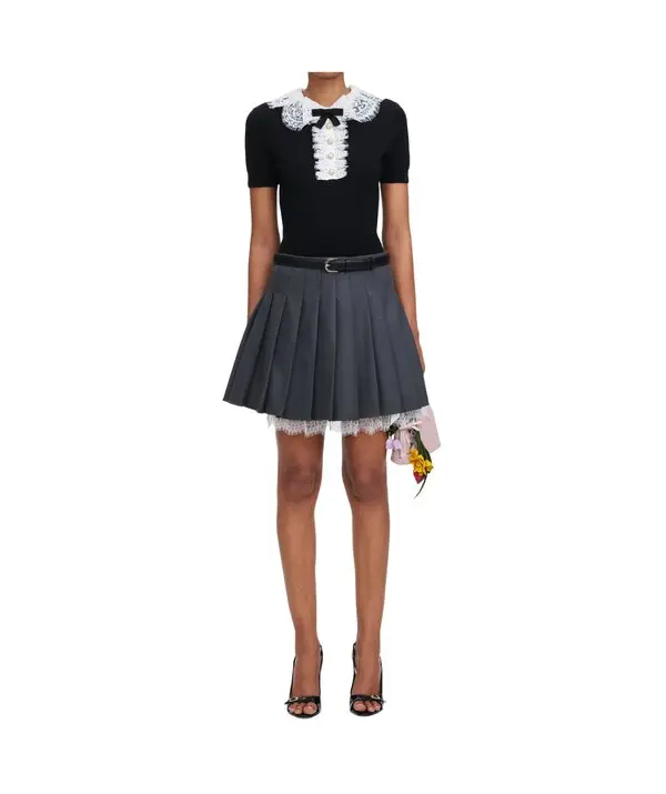 SELF-PORTRAIT Lace Collar Polo Top