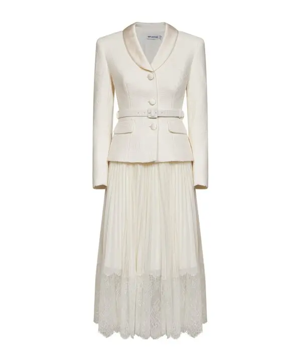 SELF-PORTRAIT Cream Boucle Shawl Collared Midi Dress - No