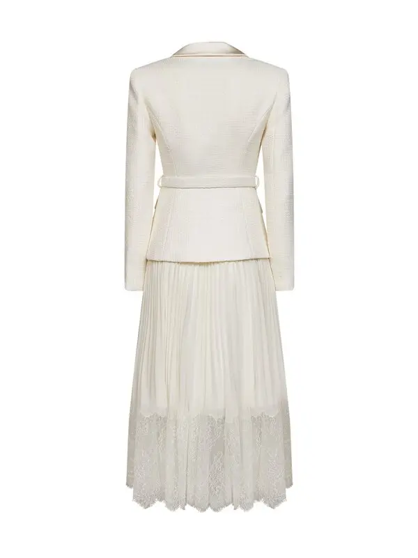 SELF-PORTRAIT Cream Boucle Shawl Collared Midi Dress - No