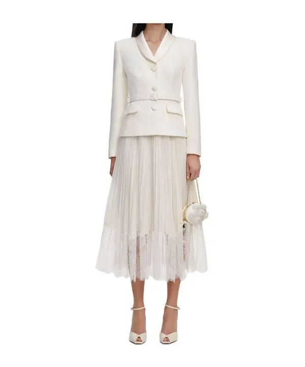 SELF-PORTRAIT Cream Boucle Shawl Collared Midi Dress - No