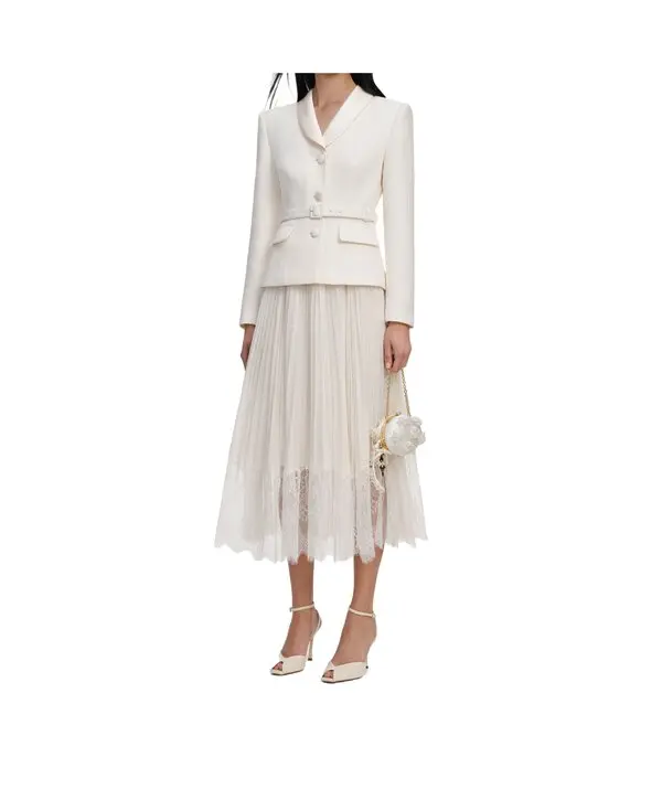 SELF-PORTRAIT Cream Boucle Shawl Collared Midi Dress - No
