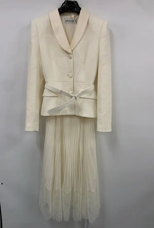 SELF-PORTRAIT Cream Boucle Shawl Collared Midi Dress - No