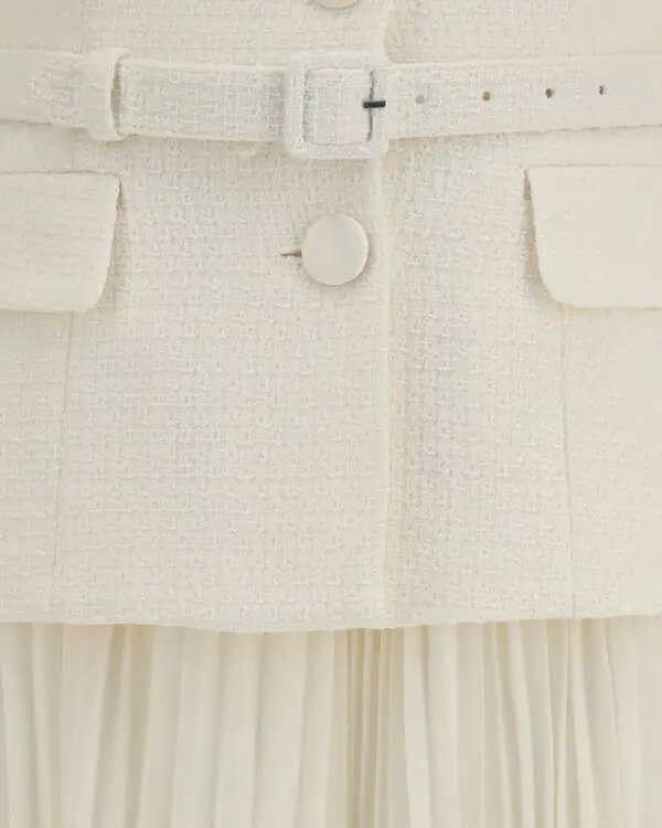 SELF-PORTRAIT Cream Boucle Shawl Collared Midi Dress - No