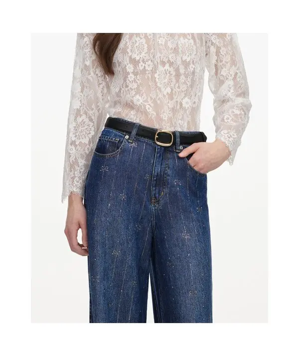 SELF-PORTRAIT Embellished Stripe Wide-leg Jeans