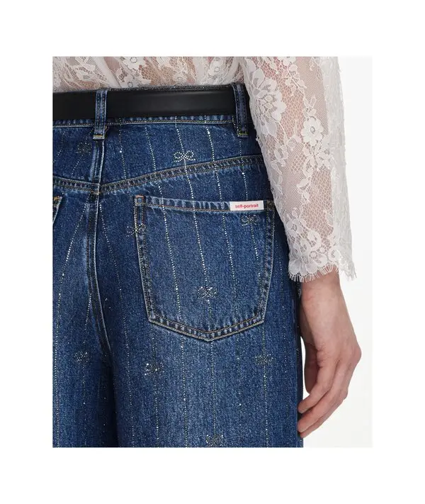 SELF-PORTRAIT Embellished Stripe Wide-leg Jeans