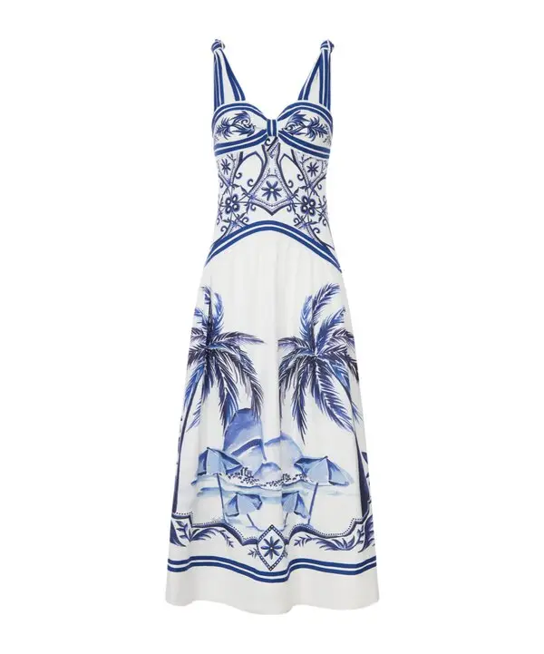 Farm Rio Sleeveless Patterned Dress - White
