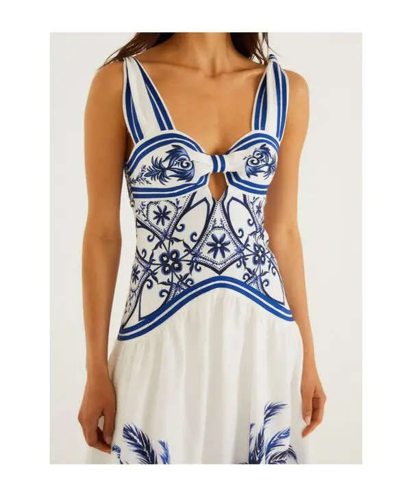 Farm Rio Wonderful City Mix Cutout Midi Dress