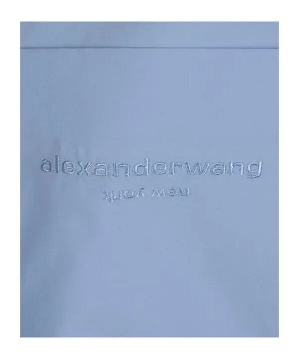 Alexander Wang Cropped Button-up Shirt With Embroidered Logo - Oxford Blue