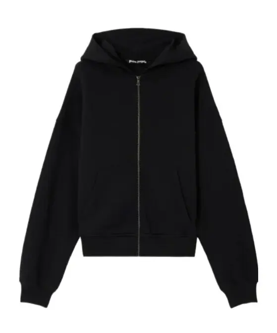 Palm Angels Curved Logo Zip Hoodie - Black