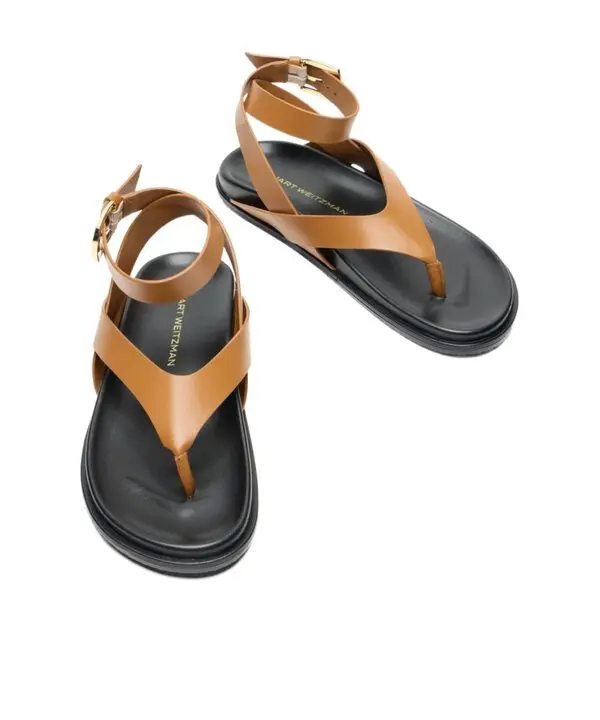 STUART WEITZMAN Round Toe Flat Sandals With Clasp