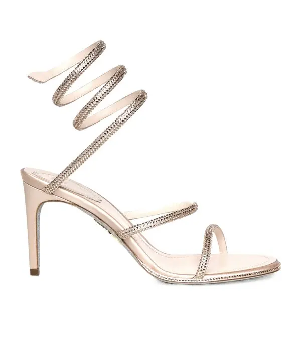 Rene Caovilla Crystal Spiral Heeled Sandals - Nude