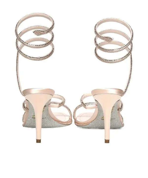 Rene Caovilla Crystal Spiral Heeled Sandals - Nude