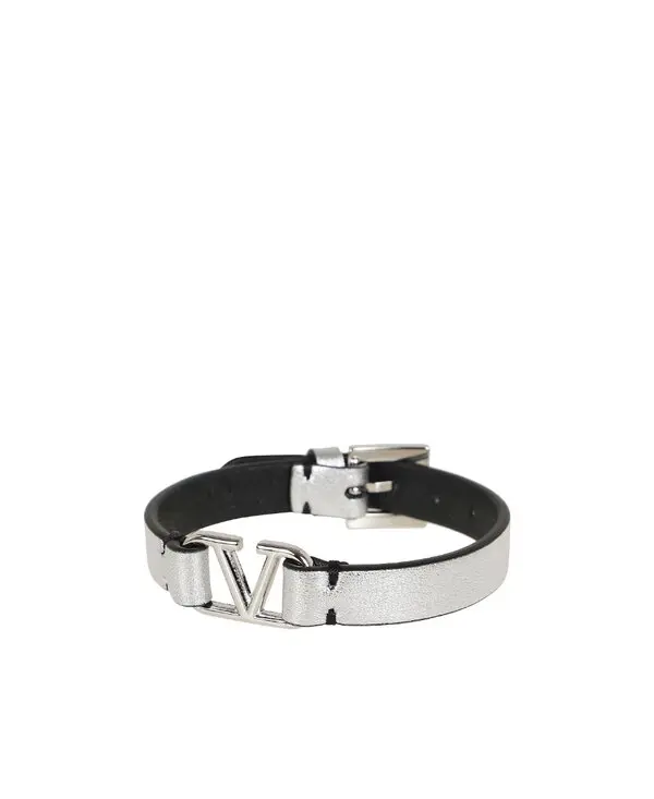 Valentino Garavani Vlogo Signature Leather Bracelet - White