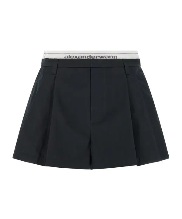 Alexander Wang Logo Waistband Pleated Shorts - Black