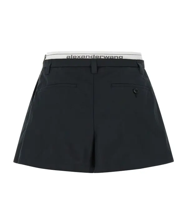 Alexander Wang Logo Waistband Pleated Shorts - Black