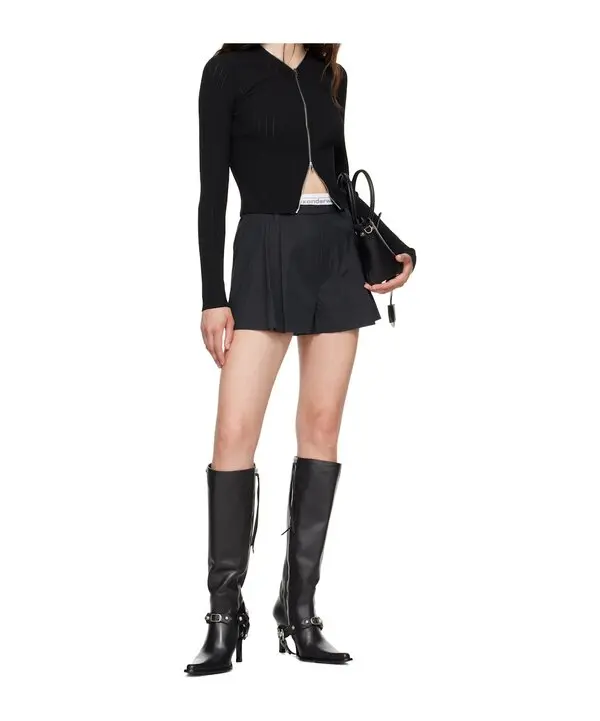 Alexander Wang Logo Waistband Pleated Shorts - Black