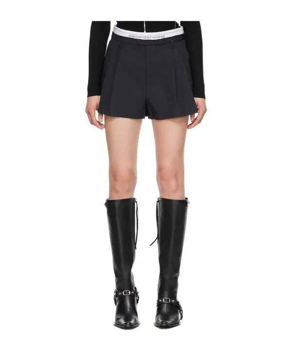 Alexander Wang Logo Waistband Pleated Shorts - Black