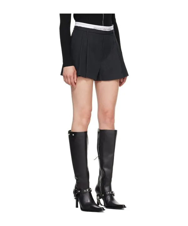 Alexander Wang Logo Waistband Pleated Shorts - Black