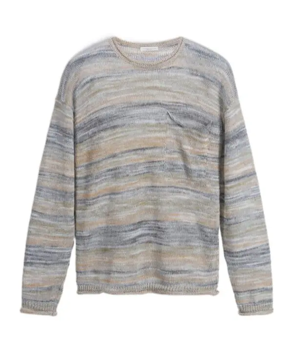 ROBERTO COLLINA Striped Knit Sweater With Chest Pocket - Gray