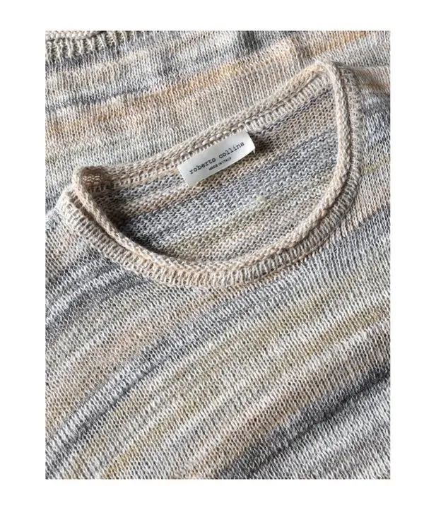 ROBERTO COLLINA Striped Knit Sweater With Chest Pocket - Gray