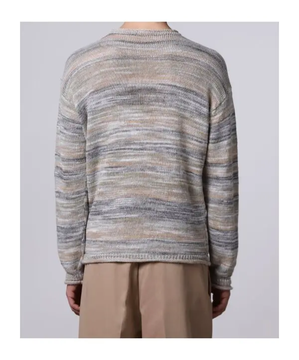 ROBERTO COLLINA Striped Knit Sweater With Chest Pocket - Gray