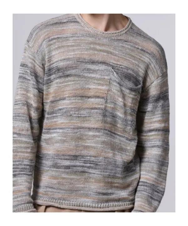ROBERTO COLLINA Striped Knit Sweater With Chest Pocket - Gray