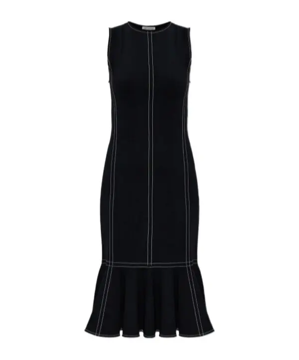 AMI Paris Sleeveless Midi Dress With Contrast Stitching - Black