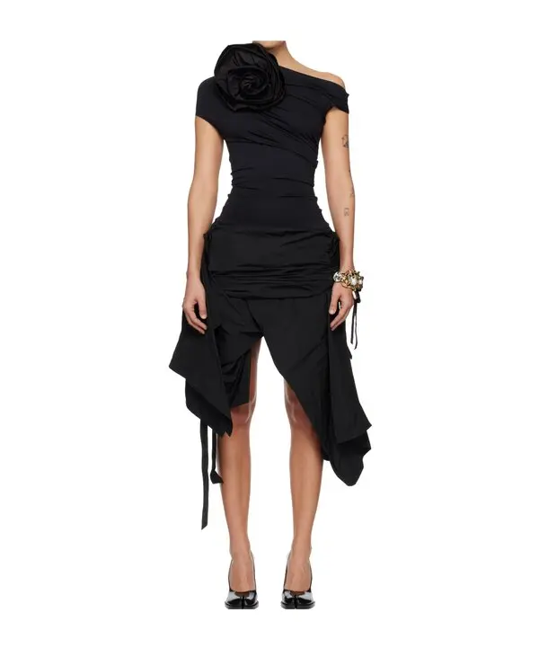 Vaquera Rose Appliqué Asymmetrical Mini Dress