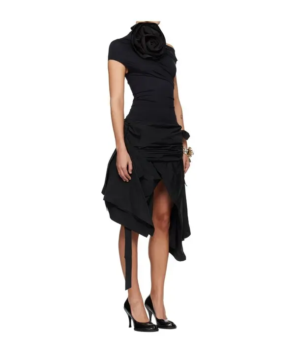 Vaquera Rose Appliqué Asymmetrical Mini Dress