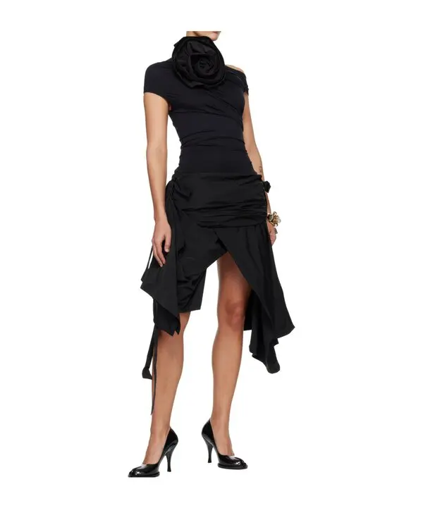 Vaquera Rose Appliqué Asymmetrical Mini Dress