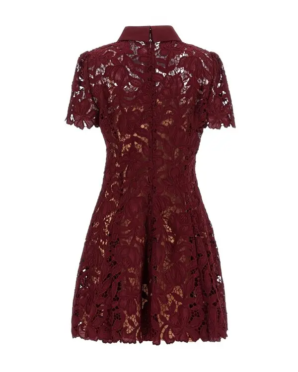 SELF-PORTRAIT Lace Mini Dress With Floral Button Details - Wine Red