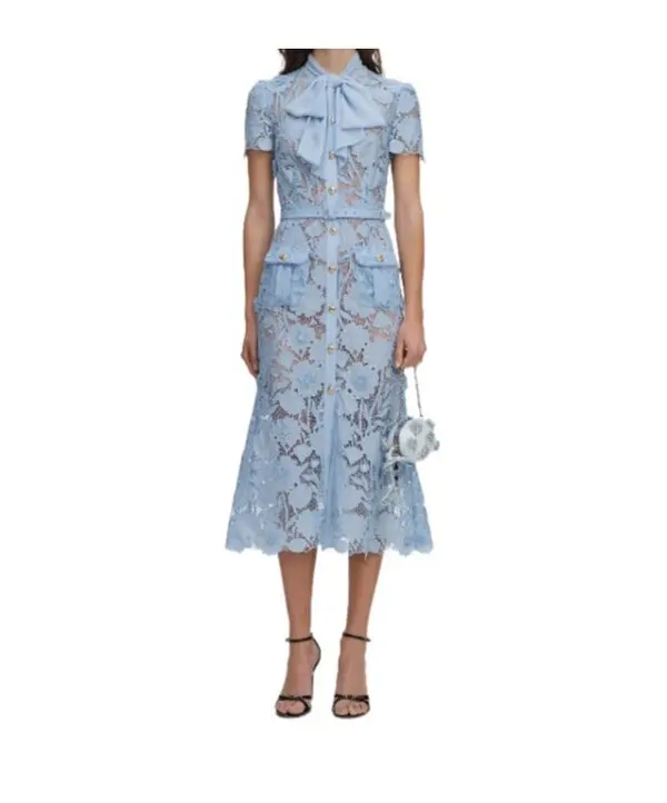 SELF-PORTRAIT Lace Tie Neck Midi Dress