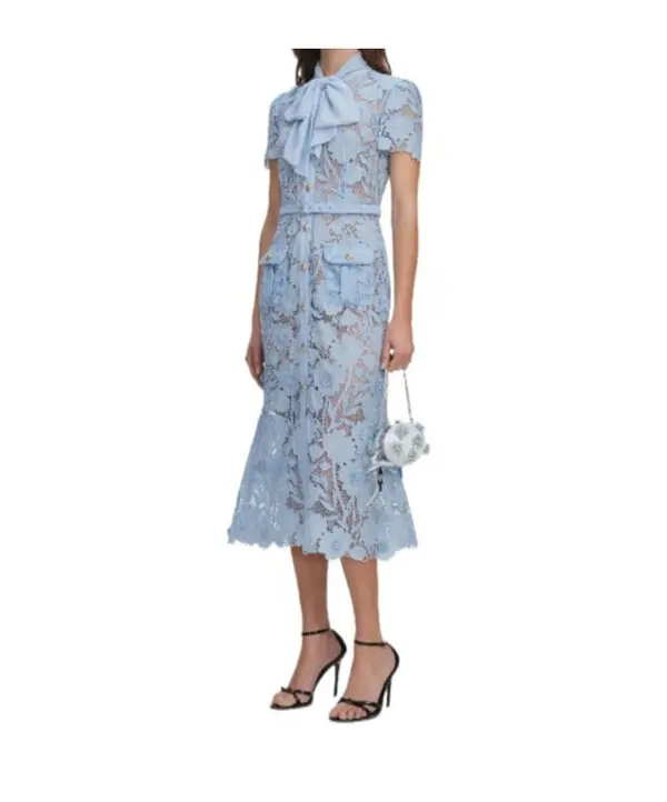 SELF-PORTRAIT Lace Tie Neck Midi Dress
