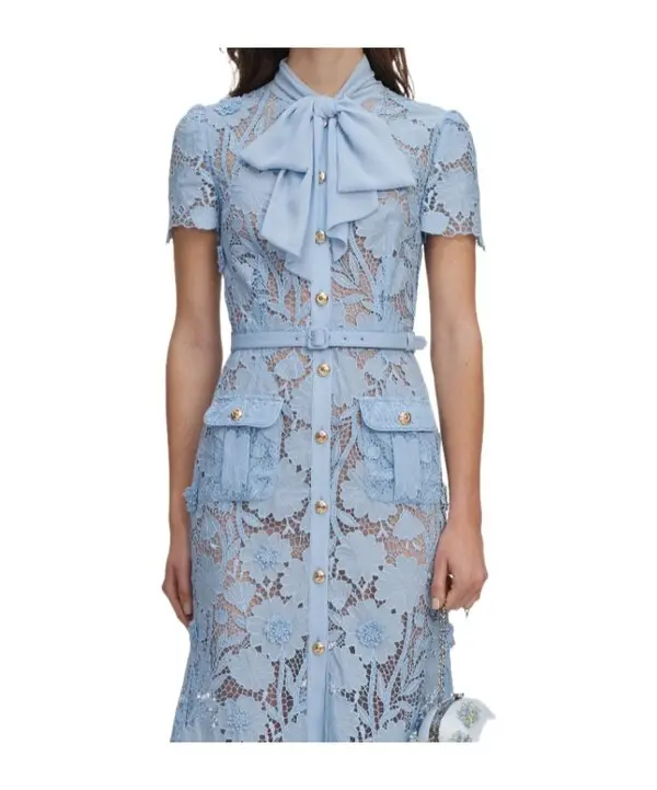 SELF-PORTRAIT Lace Tie Neck Midi Dress