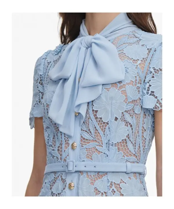 SELF-PORTRAIT Lace Tie Neck Midi Dress