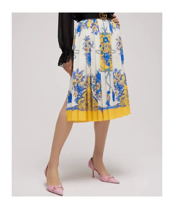 Gucci Printed Silk Pleated Midi Skirt