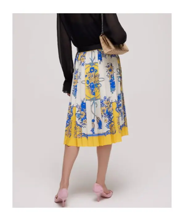 Gucci Printed Silk Pleated Midi Skirt
