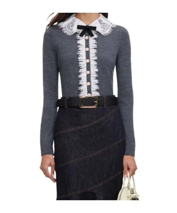 SELF-PORTRAIT Lace Collar Knit Cardigan