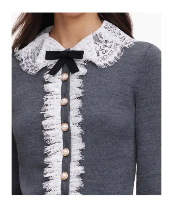 SELF-PORTRAIT Lace Collar Knit Cardigan