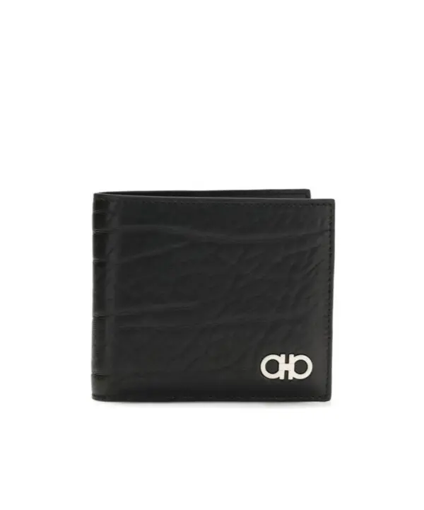 FERRAGAMO Gancini Textured Bifold Wallet - Black