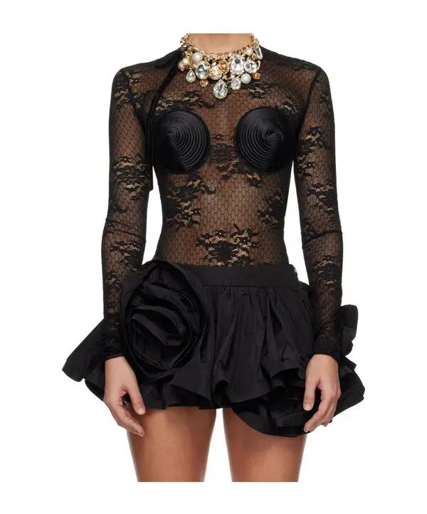 Vaquera Lace Bullet Bra Round Neck Bodysuit