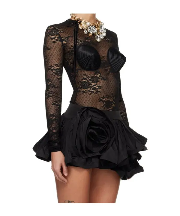 Vaquera Lace Bullet Bra Round Neck Bodysuit