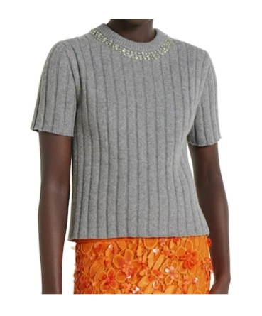 Gucci Ribbed Wool And Cashmere Top With Crystal Embellished Collar