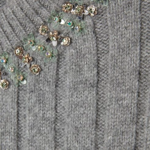 Gucci Ribbed Wool And Cashmere Cardigan With Embellished Neckline